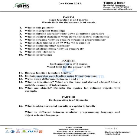 C++ exam 2017 | PDF