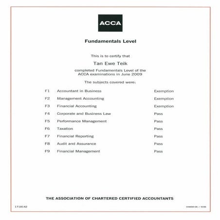 ACCA FUNDAMENTAL LEVEL CERTIFICATES | PDF