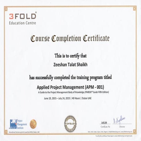 PMP Training Certificate r | PDF