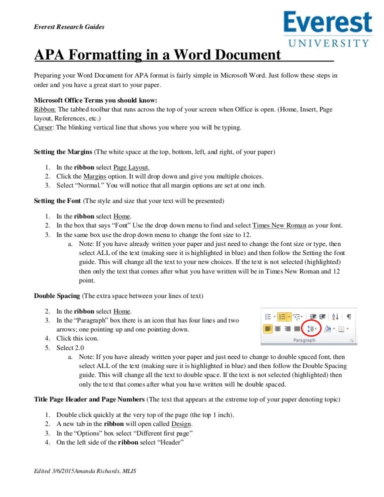 APA Formatting in a Word Document