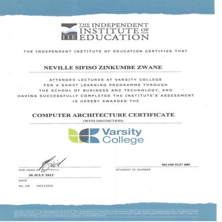 Computer Architecture Certificate & Results | PDF