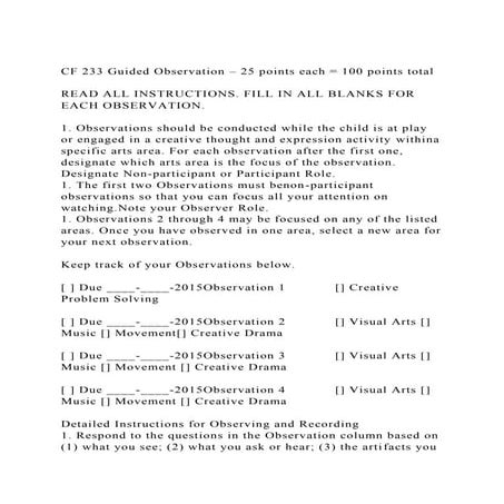 CF 233 Guided Observation – 25 points each = 100 points totalR.docx ...