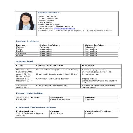 RESUME -TAN LI CHIN | PDF