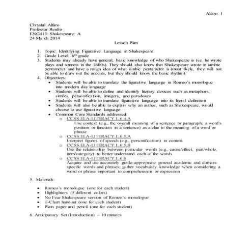Shakespeare Lesson Plan | PDF
