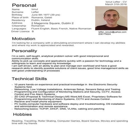 CV - Ionut Lefter | PDF | Computing | Technology & Computing