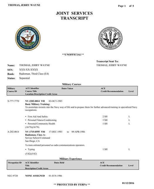 United States Army Training and Skillset Transcript | PDF