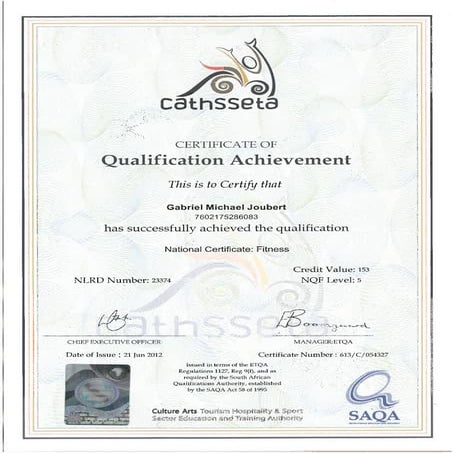 CATHSSETA - Fitness National Certificate | PDF