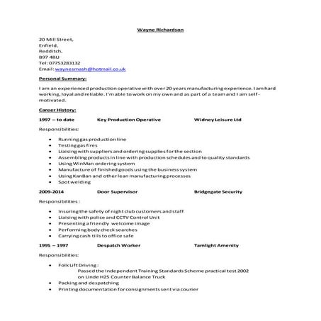 wayne richardson cv 2 | PDF