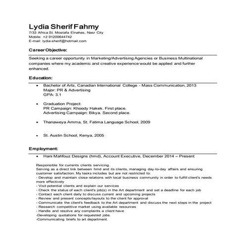 Lydia Sherif CV1 | PDF