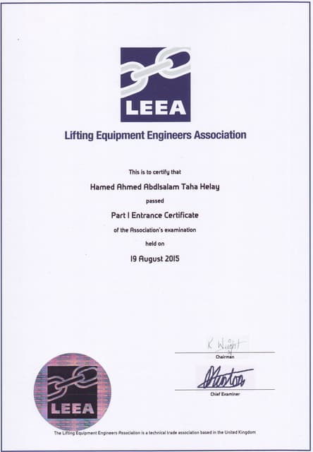 LEEA Appointed Person in lifting Operations accreditation training
