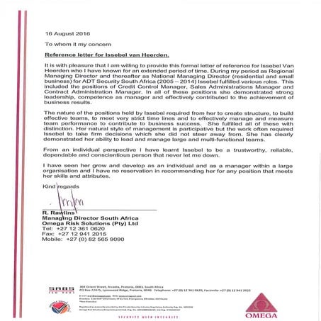 CV REFERENCE LETTER ADT R RAWLINS | PDF | Careers