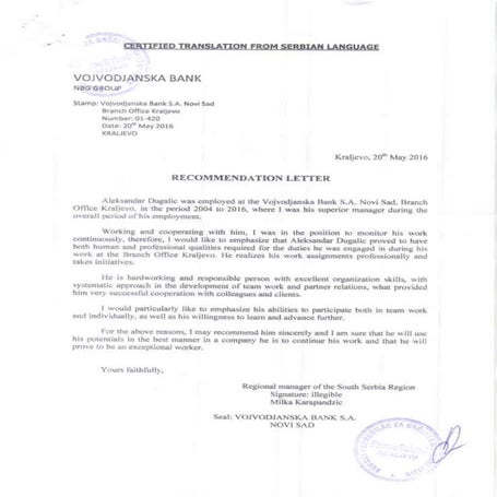 RECOMMENDATION LETTER - ALEKSANDAR DUGALIC | PDF