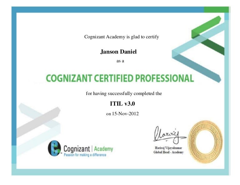 Cognizant Certified Professional (ITIL V3.Process Space.Yellow Belt)