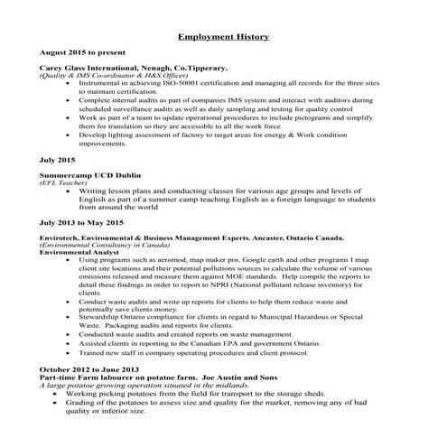 Employment History 2000-2016 | DOC