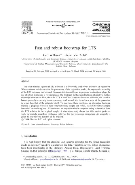 Fast and Bootstrap Robust for LTS | PDF Fast and Bootstrap Robust for LTS | PDF