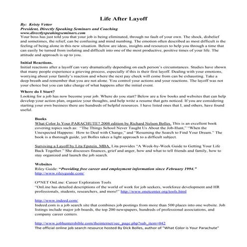 Life After Layoff Handout | PDF | Career Advice | Careers