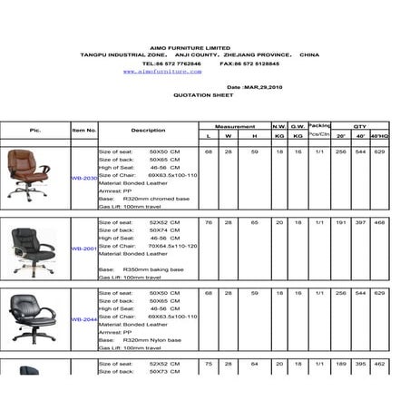 \Office Chairs Quotation From Aimo Furniture | XLS