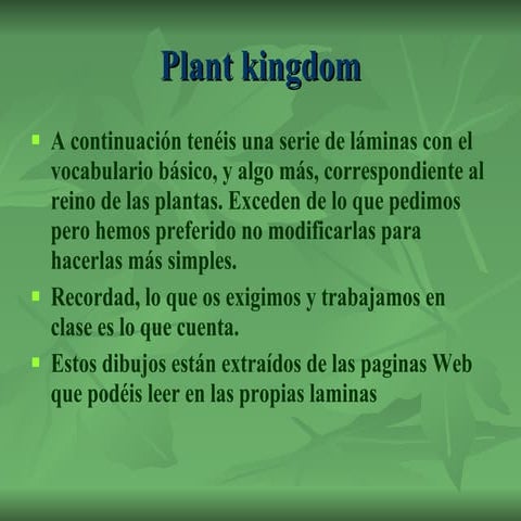 Plant kingdom, Reino plantas, vocabulario | PPT