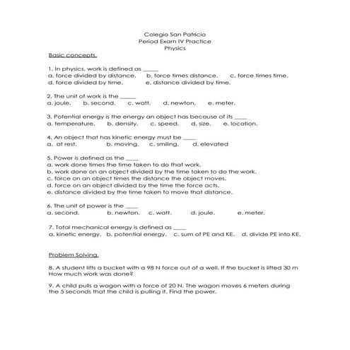 Review for Physics 8th Grade | PDF