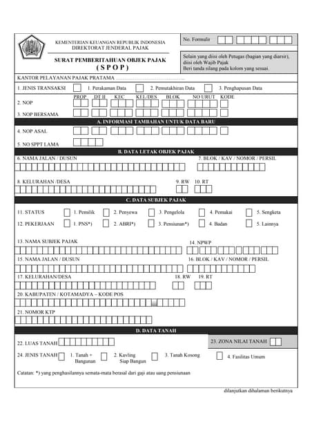 Lampiran Surat Pemberitahuan Objek Pajak LSPOP | PDF