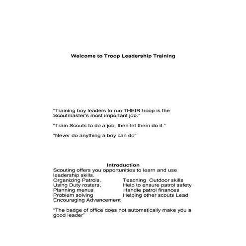 Troop Leader Training Cue Cards | DOCX