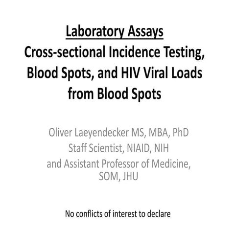 Laboratory Assays Cross-sectional Incidence Testing, Blood Spots, and ...