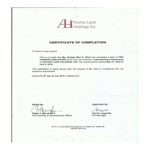 Certificate of Completion_FMAS | PDF