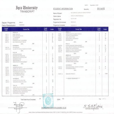 2-Iqra University Transcript | PDF