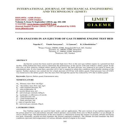 Cfd analysis in an ejector of gas turbine engine test bed | PDF