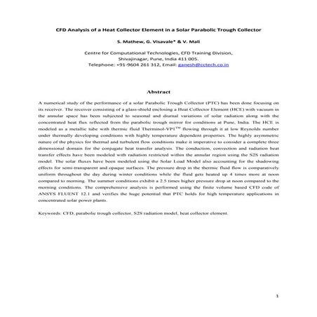 CFD Analysis of a Heat Collector Element in a Solar Parabolic Trough ...