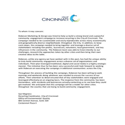 City of Cincinnati Sue Magness Letter | DOCX
