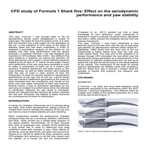 Cfd study of formula 1 shark fins effect on the aerodynamic performance ...