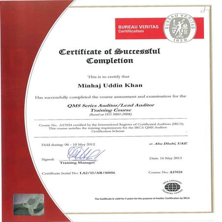 Minhaj QMS Lead Auditor Passing Certificate | PDF
