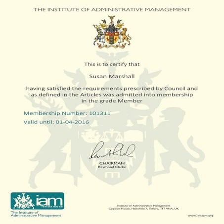 Susan Marshall IAM certificate | PDF
