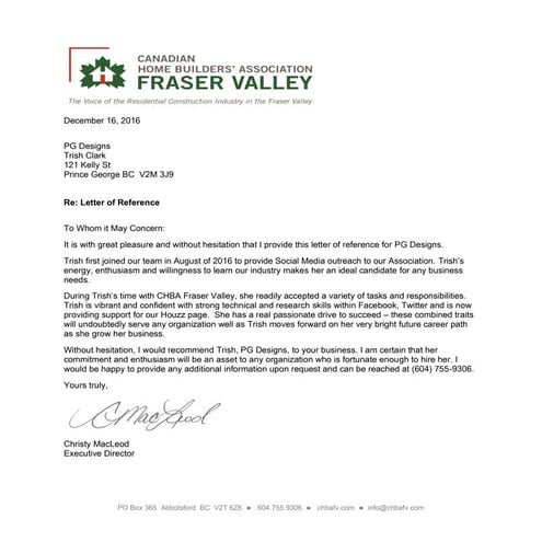 Letter of reference - PG Designs 2016 | PDF