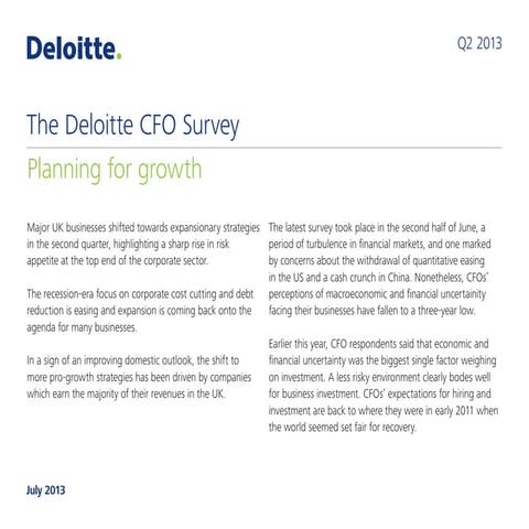 The Deloitte CFO Survey: 2013 Q2 results | PDF
