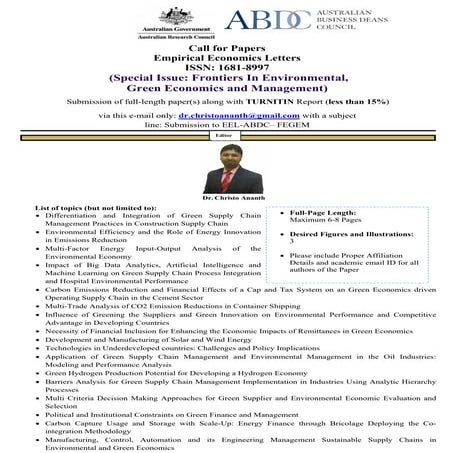 Call for Papers- Special Issue: Frontiers In Environmental, Green ...