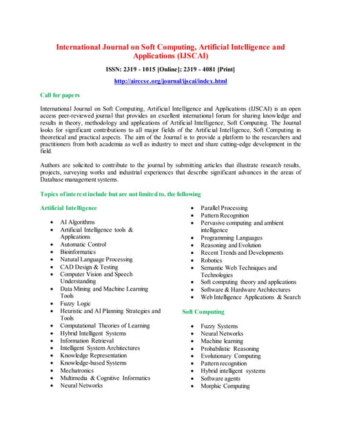 International Journal on Soft Computing, Artificial Intelligence and ...