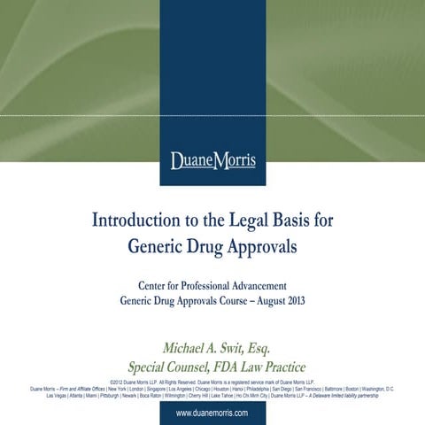 Introduction to the Legal Basis for Generic Drug Approvals | PDF