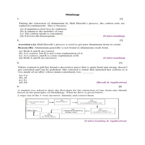 Competency Focused Questions-Metallurgy.pdf for ICSE Class 10 | PDF