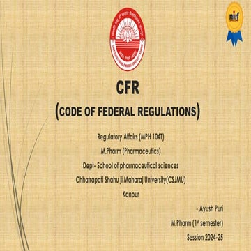 CFR (code of federal regulations) for Mpharm | PPTX