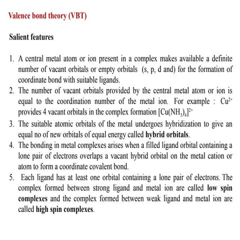 VBT,Crystal fied theory,structure, limitations | PPT