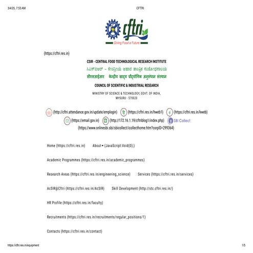 CFTRI List of Major Equipments procured during the year 2014-15 costing above more than 10 lakhs ...