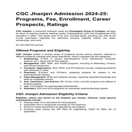 CGC Jhanjeri Admission 2024-25_ Programs, Fee, Enrollment, Career ...