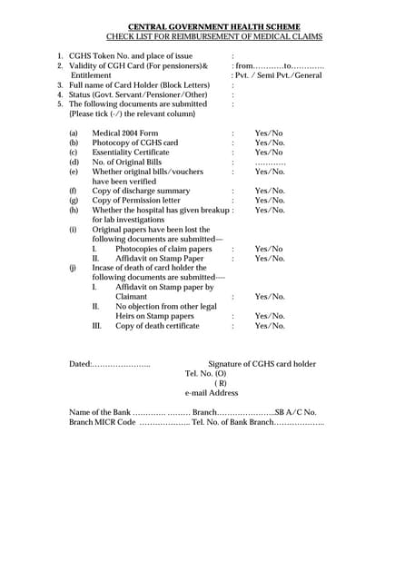 Proforma for reimbursement of medical expenses by esic | DOC