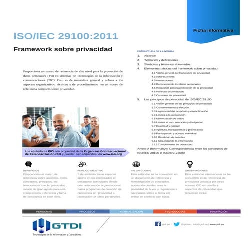 Ficha informativa - ISO IEC 29100 Framework sobre privacidad | PDF