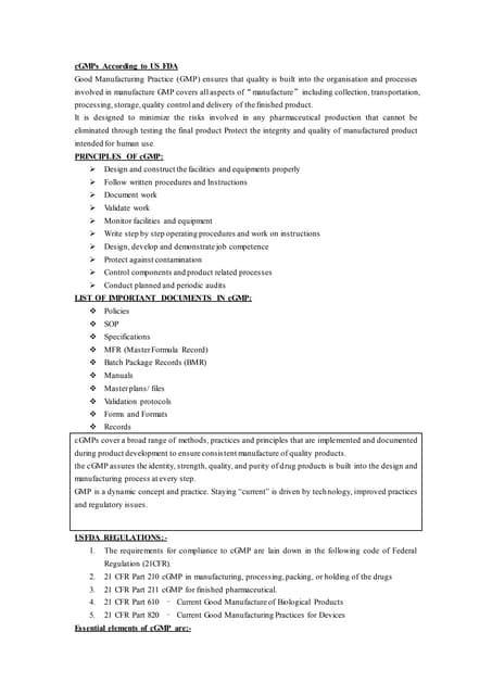 Good manufacturing practice (gmp) | PDF