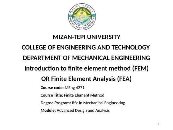 Introduction To Finite Element Analysis Ppt