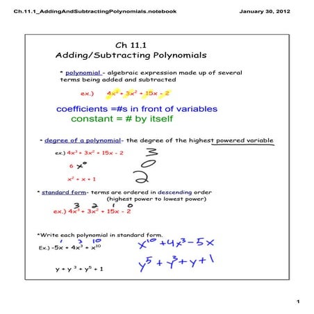 Ch.11.1 Adding and Subtracting Polynomials | PDF