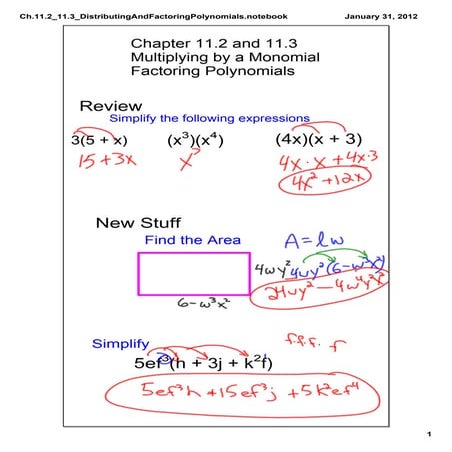 Ch.11.2 11.3 Distributing and Factoring Polynomials | PDF